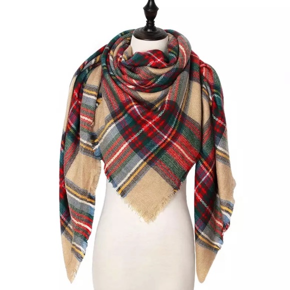 Accessories | Arrived Tan Red Green Blanket Warm Scarf | Poshmark